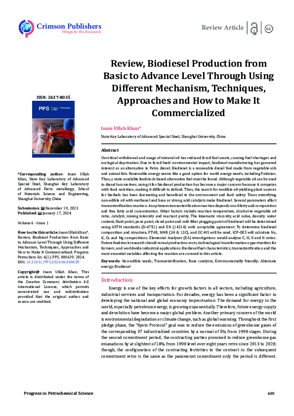 (PDF) Review, Biodiesel Production from Basic to Advance Level Through Using Different Mechanism ...