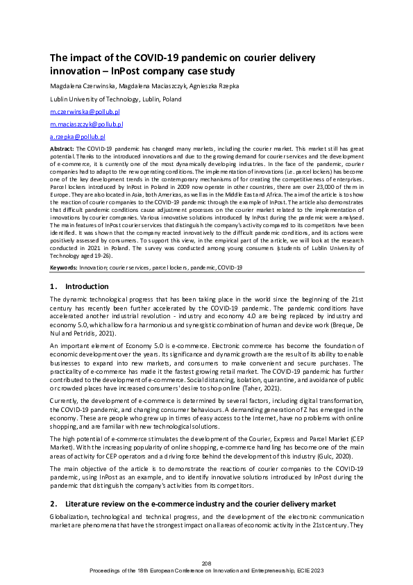 (PDF) The Impact of the COVID-19 Pandemic on Courier Delivery ...