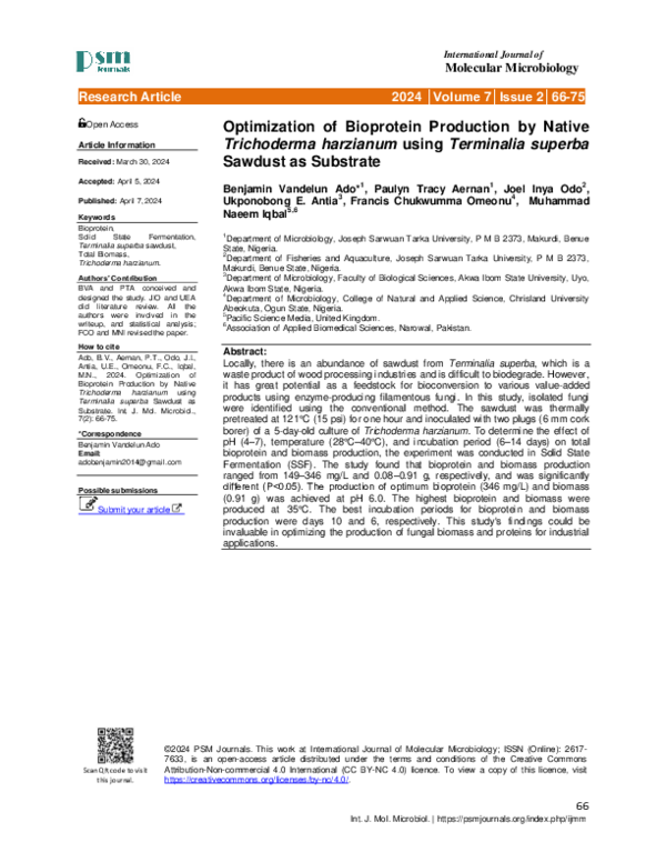 (PDF) Optimization of Bioprotein Production by Native Trichoderma harzianum using Terminalia ...