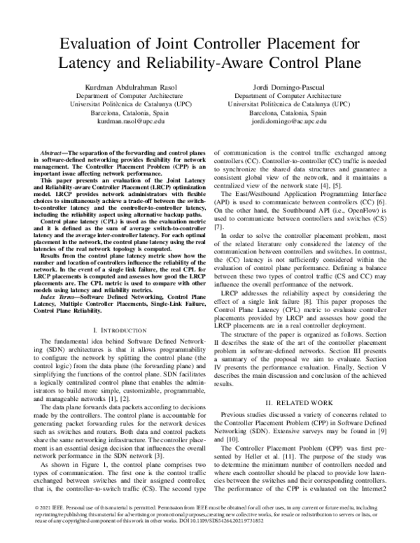 (PDF) Evaluation of Joint Controller Placement for Latency and Reliability-Aware Control Plane ...