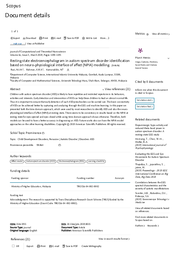 (PDF) Resting State Electroencephalogram in Autism Spectrum Disorder ...