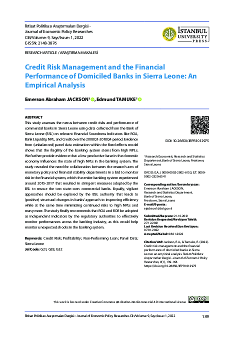 (PDF) Credit Risk Management and the Financial Performance of Domiciled ...