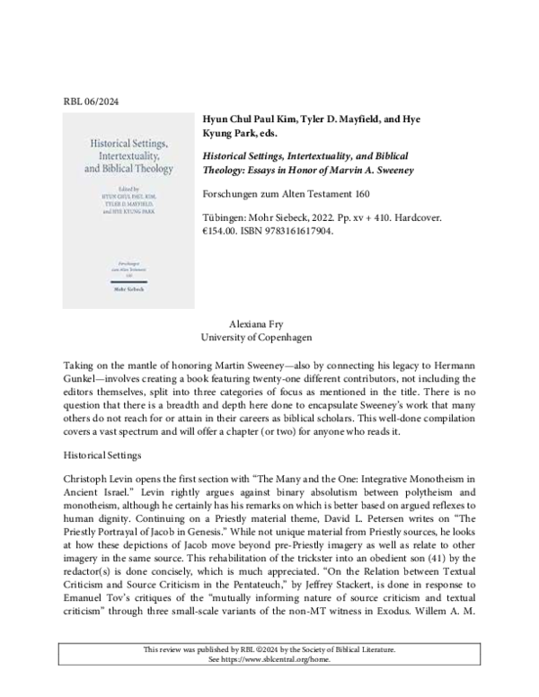 (PDF) Book Review: Historical Settings, Intertextuality, and Biblical ...