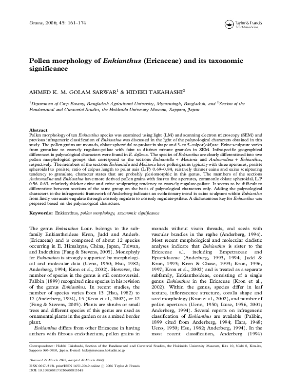 (PDF) Pollen morphology ofEnkianthus(Ericaceae) and its taxonomic ...