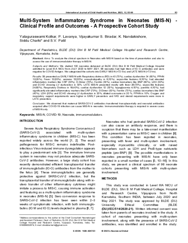 (PDF) Multi-System Inflammatory Syndrome in Neonates (MIS-N) -Clinical ...