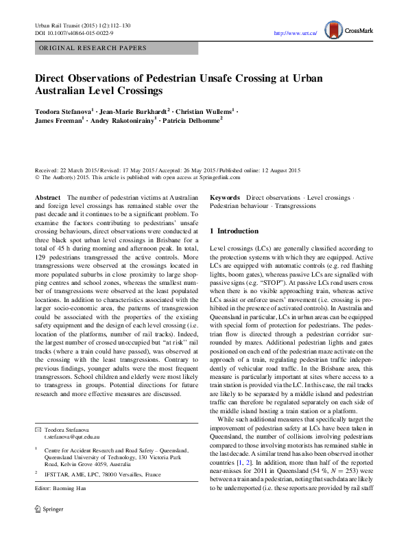 (PDF) Direct Observations of Pedestrian Unsafe Crossing at Urban ...
