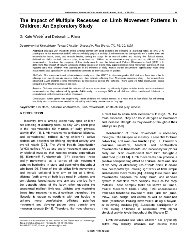 (PDF) The Impact of Multiple Recesses on Limb Movement Patterns in ...