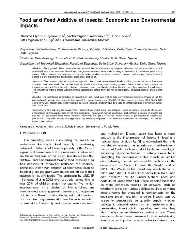 (PDF) Food and Feed Additive of Insects: Economic and Environmental Impacts