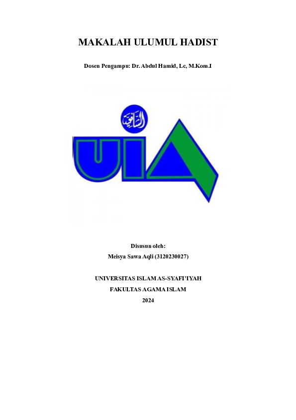 (PDF) MAKALAH ULUMUL HADIST