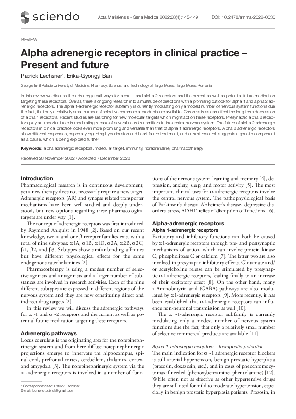 (PDF) Alpha adrenergic receptors in clinical practice – Present and ...