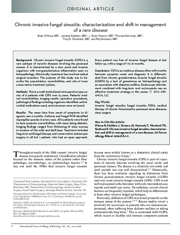 (PDF) Chronic invasive fungal sinusitis: characterization and shift in ...
