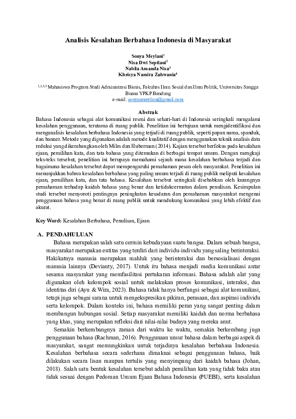 (PDF) Analisis Kesalahan Berbahasa Indonesia di Masyarakat