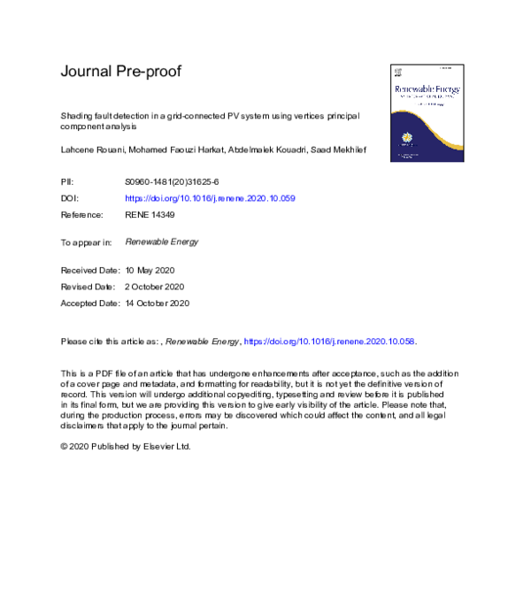 Pdf Shading Fault Detection In A Grid Connected Pv System Using Vertices Principal Component