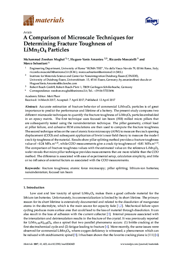 (PDF) A Comparison of Microscale Techniques for Determining Fracture Toughness of LiMn2O4 Particles