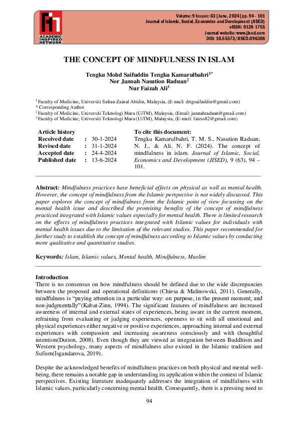 (PDF) The Concept of Mindfulness in Islam