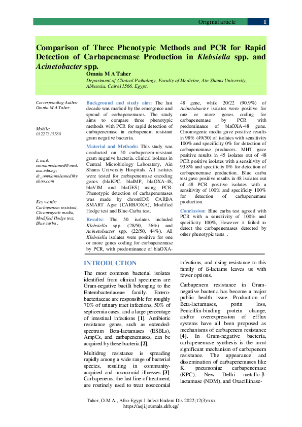(PDF) Comparison of Three Phenotypic Methods and PCR for Rapid Detection of Carbapenemase ...