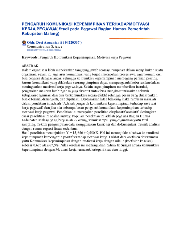 (PDF) Pengaruh Komunikasi Kepemimpinan terhadap Motivasi Kerja Pegawai