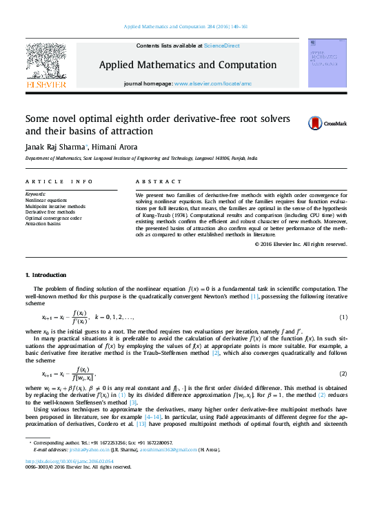 (PDF) Some novel optimal eighth order derivative-free root solvers and their basins of ...