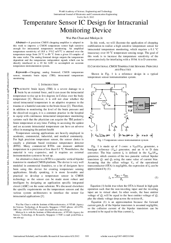 (PDF) Temperature Sensor Ic Design For Intracranial Monitoring Device