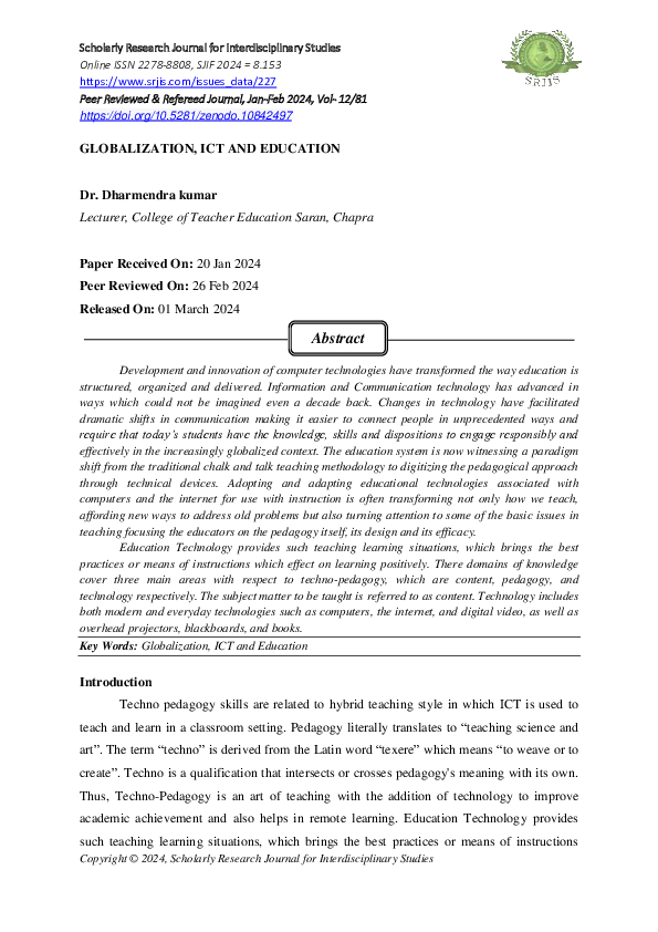 (PDF) GLOBALIZATION, ICT AND EDUCATION