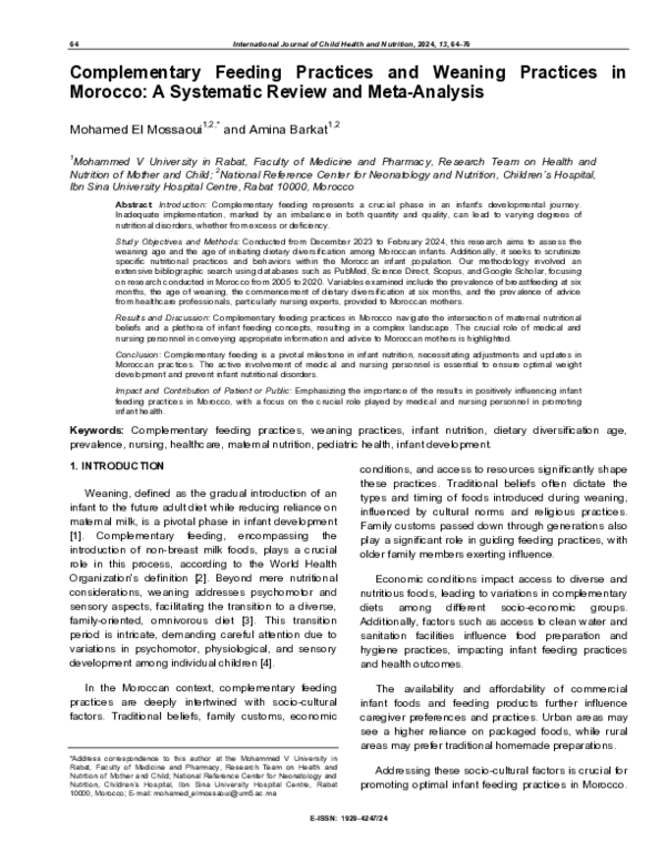 (PDF) Complementary Feeding Practices and Weaning Practices in Morocco: A Systematic Review and ...
