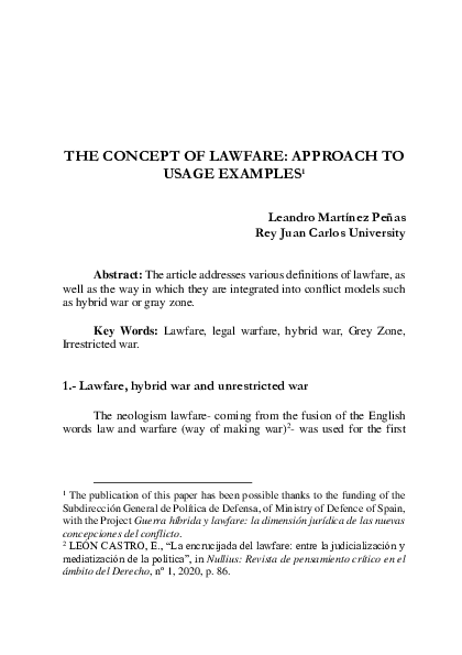 (PDF) THE CONCEPT OF LAWFARE: APPROACH TO USAGE EXAMPLES