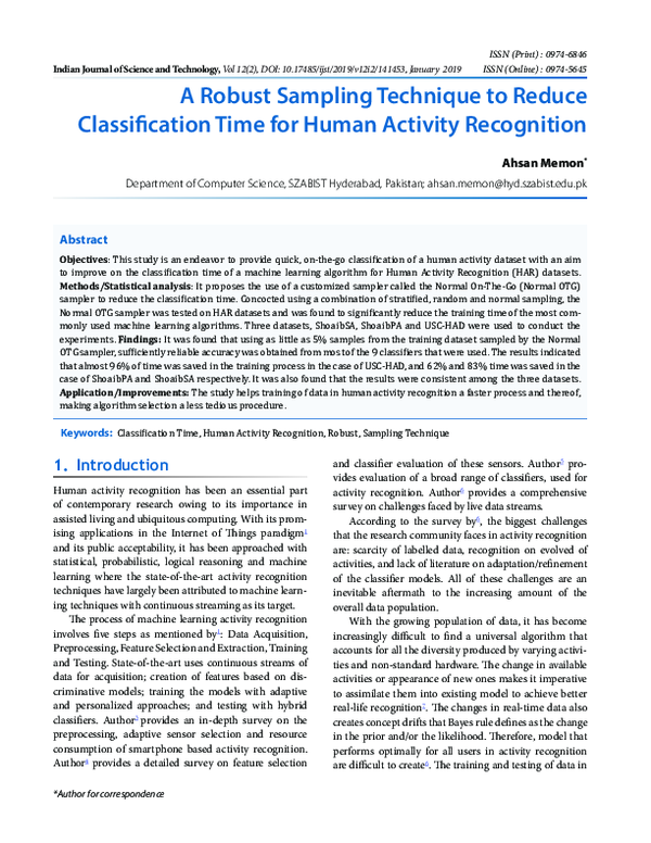 (PDF) A Robust Sampling Technique to Reduce Classification Time for Human Activity Recognition