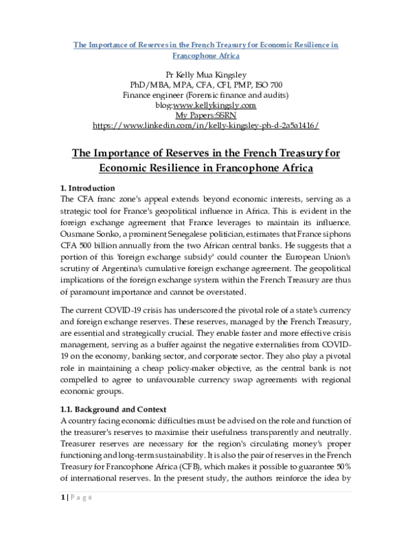 (PDF) The Importance of Reserves in the French Treasury for Economic ...
