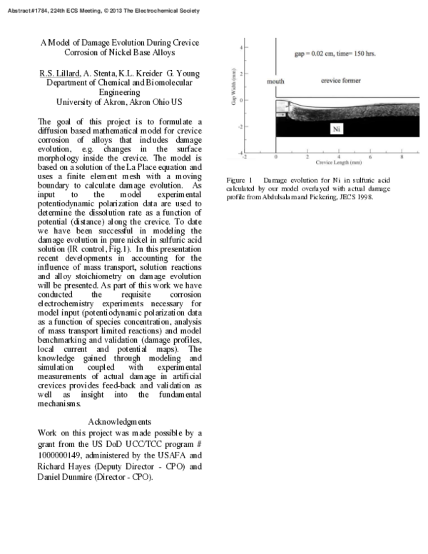 (PDF) A Model of Damage Evolution During Crevice Corrosion of Nickel Base Alloys
