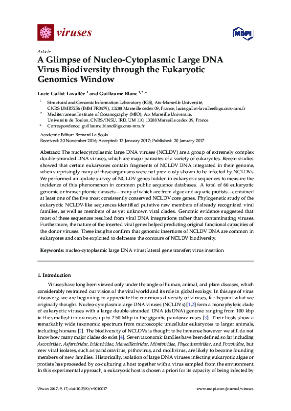 (PDF) A Glimpse of Nucleo-Cytoplasmic Large DNA Virus Biodiversity ...