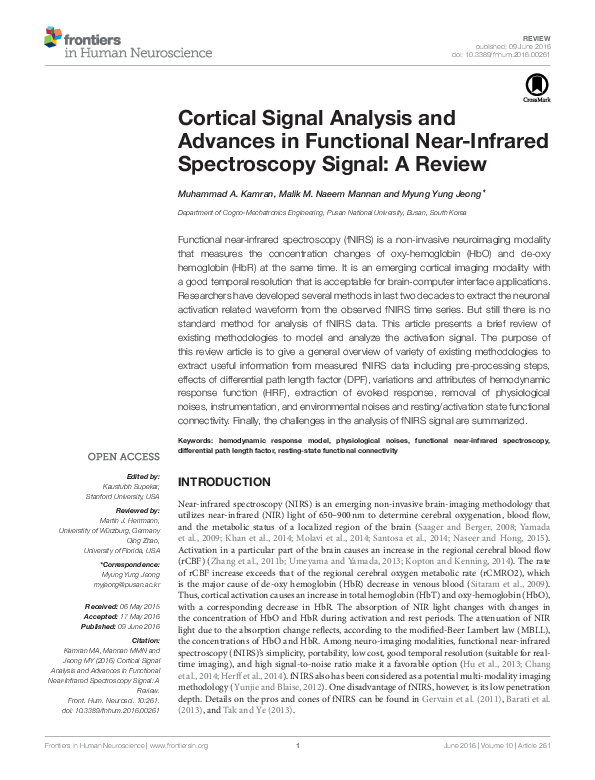 (PDF) Cortical Signal Analysis and Advances in Functional Near-Infrared Spectroscopy Signal: A ...