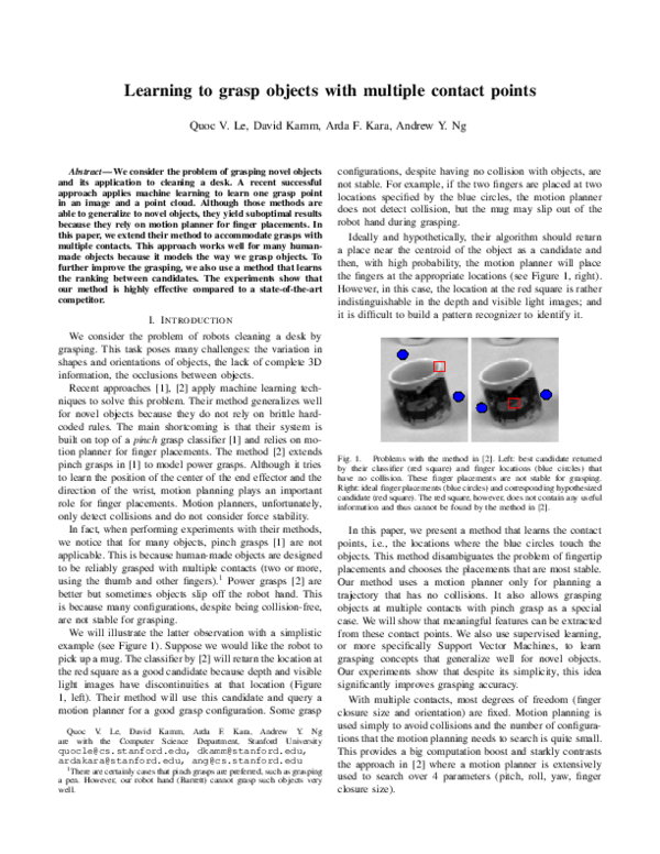 (PDF) Learning to grasp objects with multiple contact points