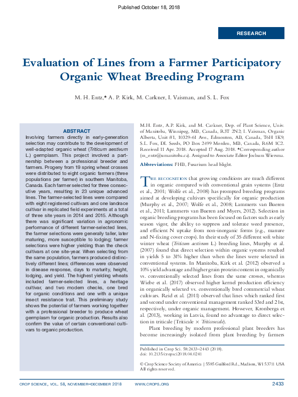 (PDF) Evaluation of Lines from a Farmer Participatory Organic Wheat ...