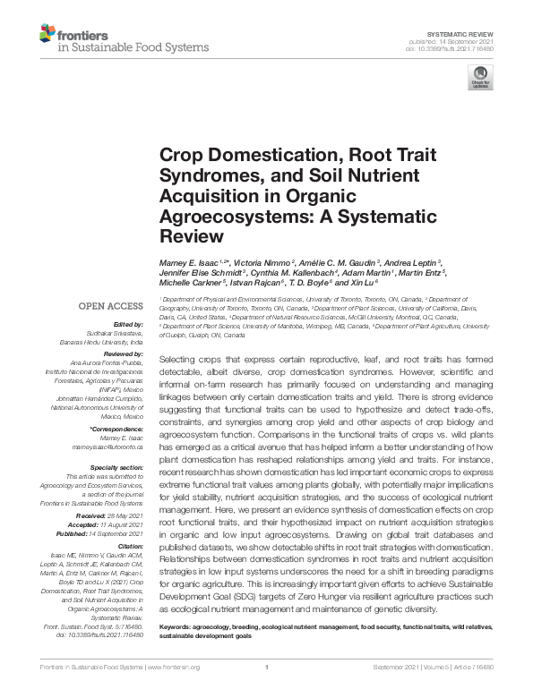 (PDF) Crop Domestication, Root Trait Syndromes, and Soil Nutrient Acquisition in Organic ...