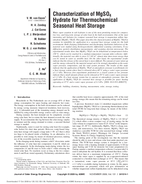 (PDF) Characterization of MgSO4 Hydrate for Thermochemical Seasonal ...