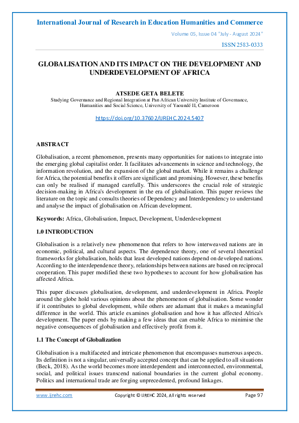 (PDF) GLOBALISATION AND ITS IMPACT ON THE DEVELOPMENT AND UNDERDEVELOPMENT OF AFRICA