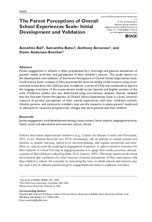Parent Perceptions of Overall School Experiences Scale