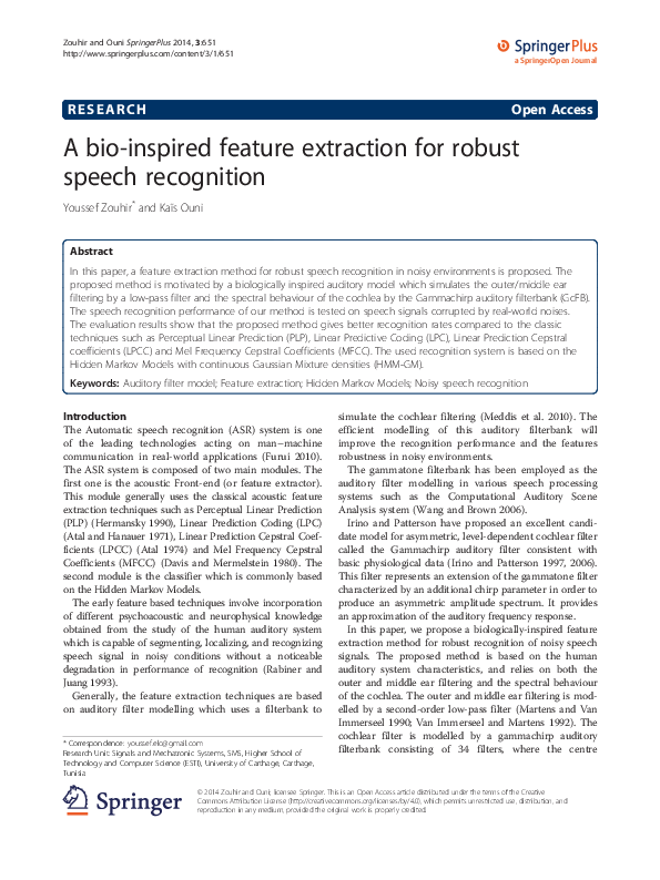 (PDF) A bio-inspired feature extraction for robust speech recognition