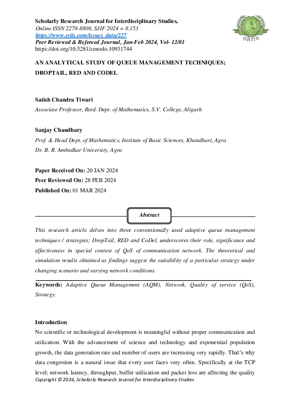 (PDF) AN ANALYTICAL STUDY OF QUEUE MANAGEMENT TECHNIQUES; DROPTAIL, RED ...