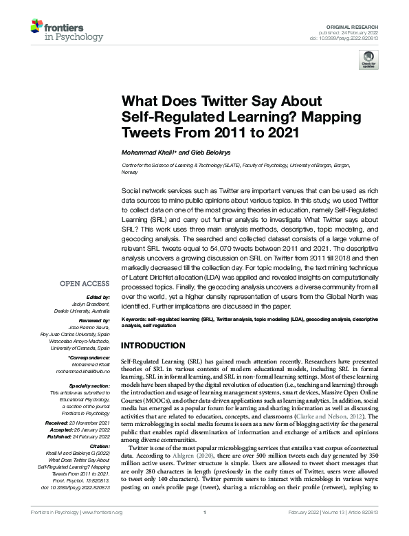 (PDF) What Does Twitter Say About Self-Regulated Learning? Mapping ...