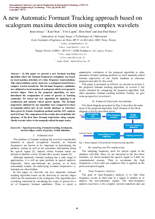 (PDF) A new Automatic Formant Tracking approach based on scalogram maxima detection using ...