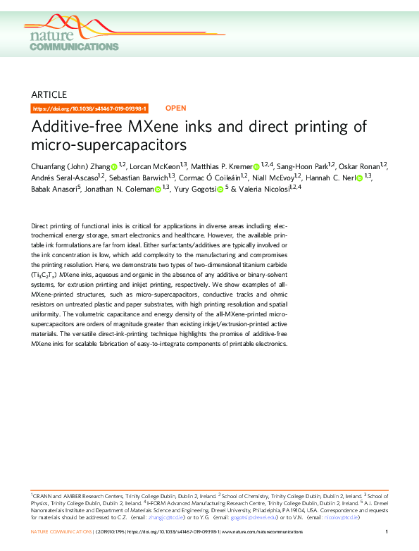 (PDF) Additive-free MXene inks and direct printing of micro-supercapacitors