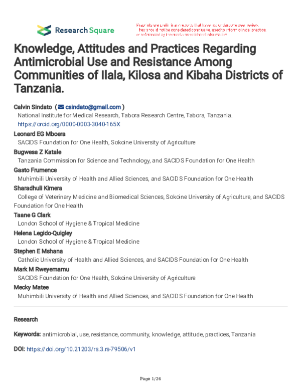 (PDF) Knowledge, Attitudes and Practices Regarding Antimicrobial Use and Resistance Among ...