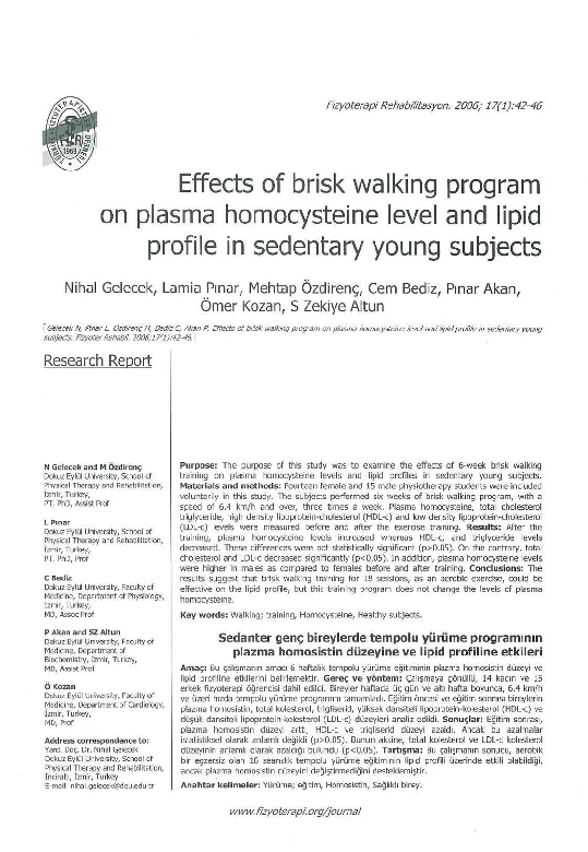(PDF) Effect of brisk walking program on plasma homocysteine level and ...