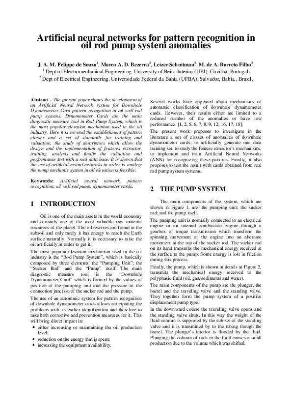 (PDF) Artificial Neural Networks for Pattern Recognition in Oil Rod ...