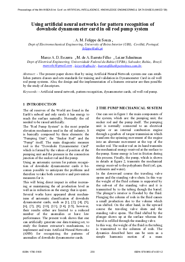 (PDF) Using artificial neural networks for pattern recognition of downhole dynamometer card in ...