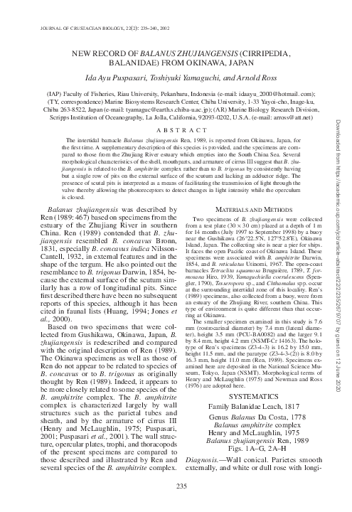 (PDF) New Record of Balanus Zhujiangensis (Cirripedia, Balanidae) from ...