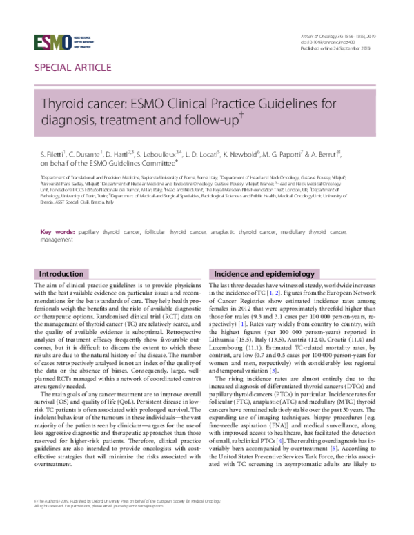 (PDF) Thyroid cancer: ESMO Clinical Practice Guidelines for diagnosis ...