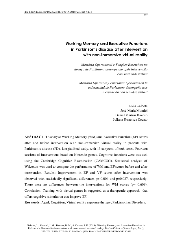 (PDF) Working Memory and Executive Functions in Parkinson’s disease after intervention with non ...