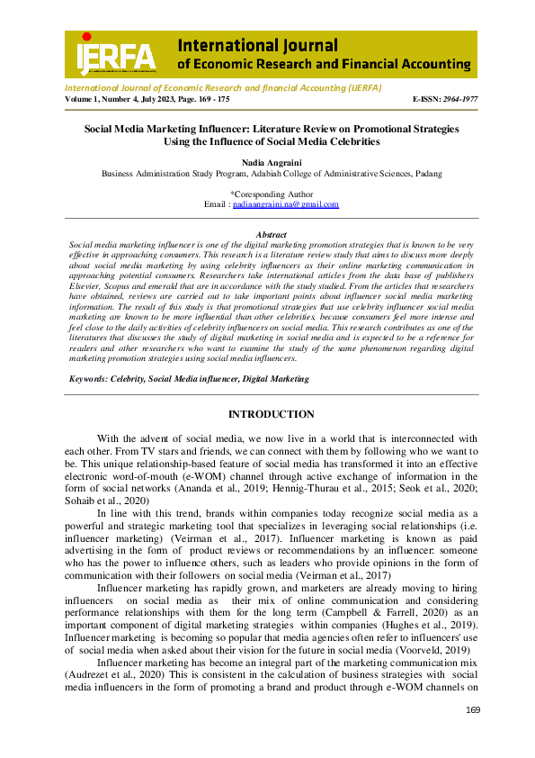 (PDF) Social Media Marketing Influencer: Literature Review on Promotional Strategies Using the ...